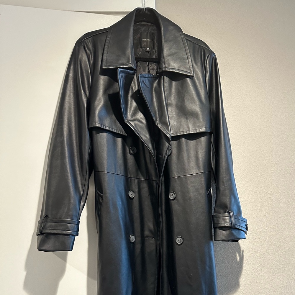 Dynamite Black Faux Leather Trench Coat Size Xl - Gem